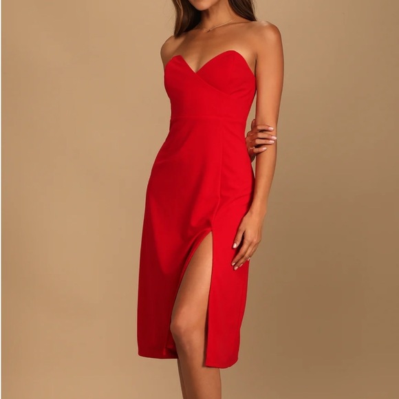 Lulus | Dresses | Nwt Lulus Sizzling Spark Red Strapless Bodycon Midi ...